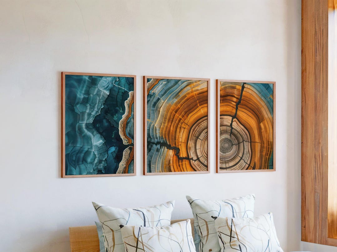 Bedroom Wall Decor Set of 3, Calming Scandi Nature Prints, Abstract ...