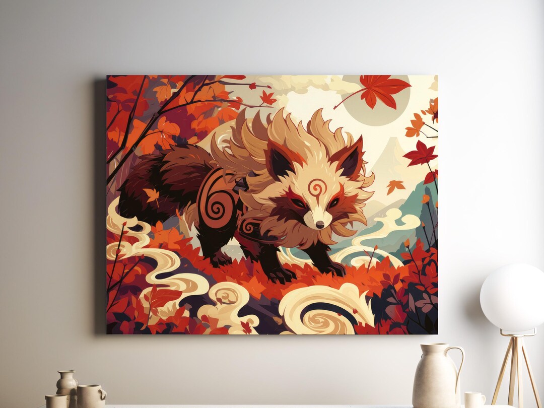 Tanuki Canvas Wall Art, Landscape Gallery Wrap, Japanese Raccoon Dog ...