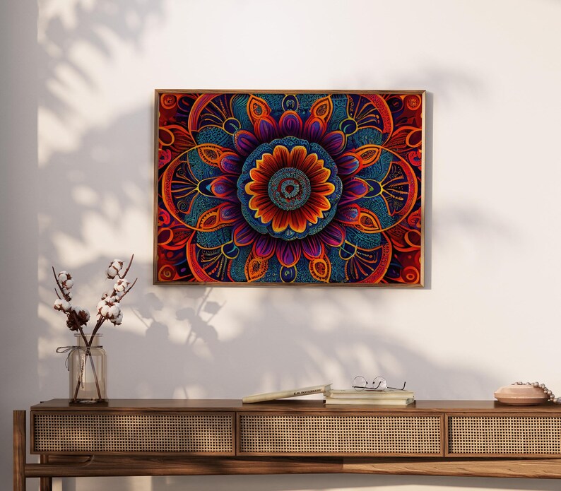 Intricate Mandala Art, Red and Blue Decor, Museum Quality Print ...