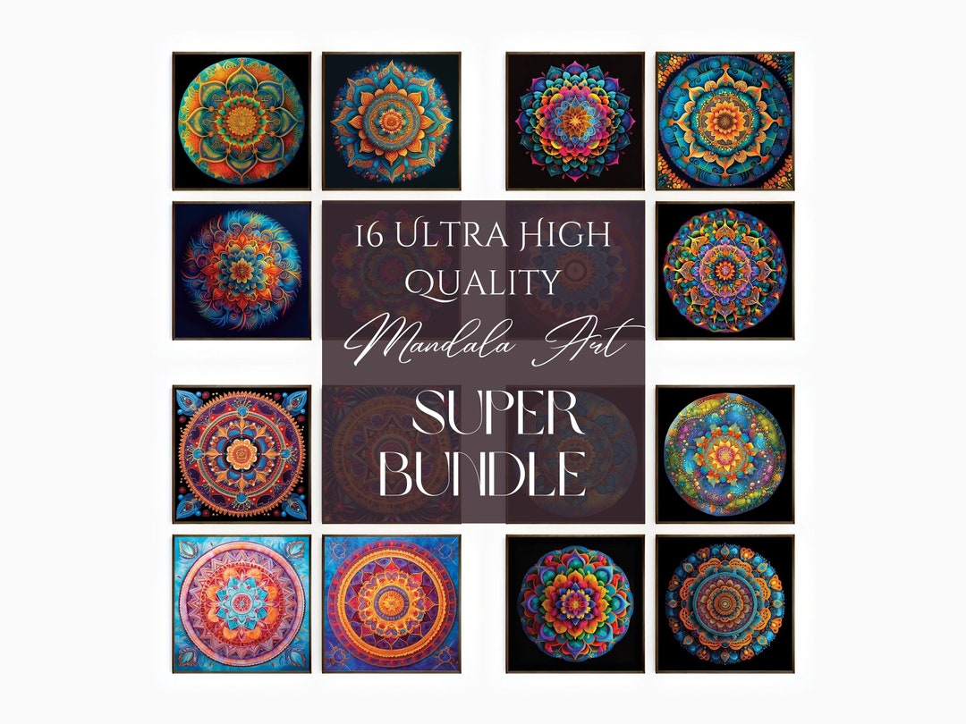 Mandala Art Set of 16, Mandala Art Bundle, Mandala Deco, Spiritual ...
