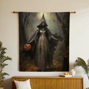 Halloween Tapestry, Original Art on Tapestry, Gothic Wall Hanging ...