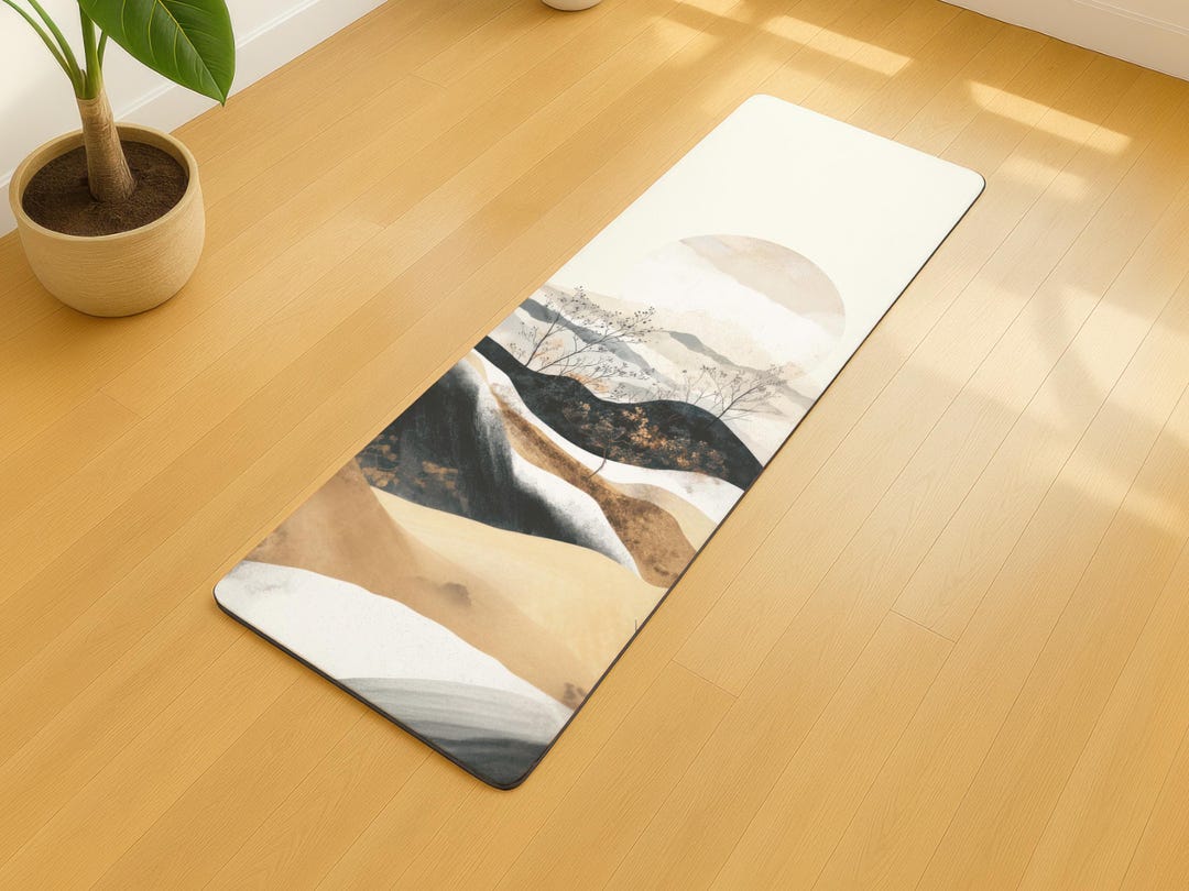 Peaceful Japandi Yoga Mat, Calming Exercise Mat, Hygge Fitness Mat ...