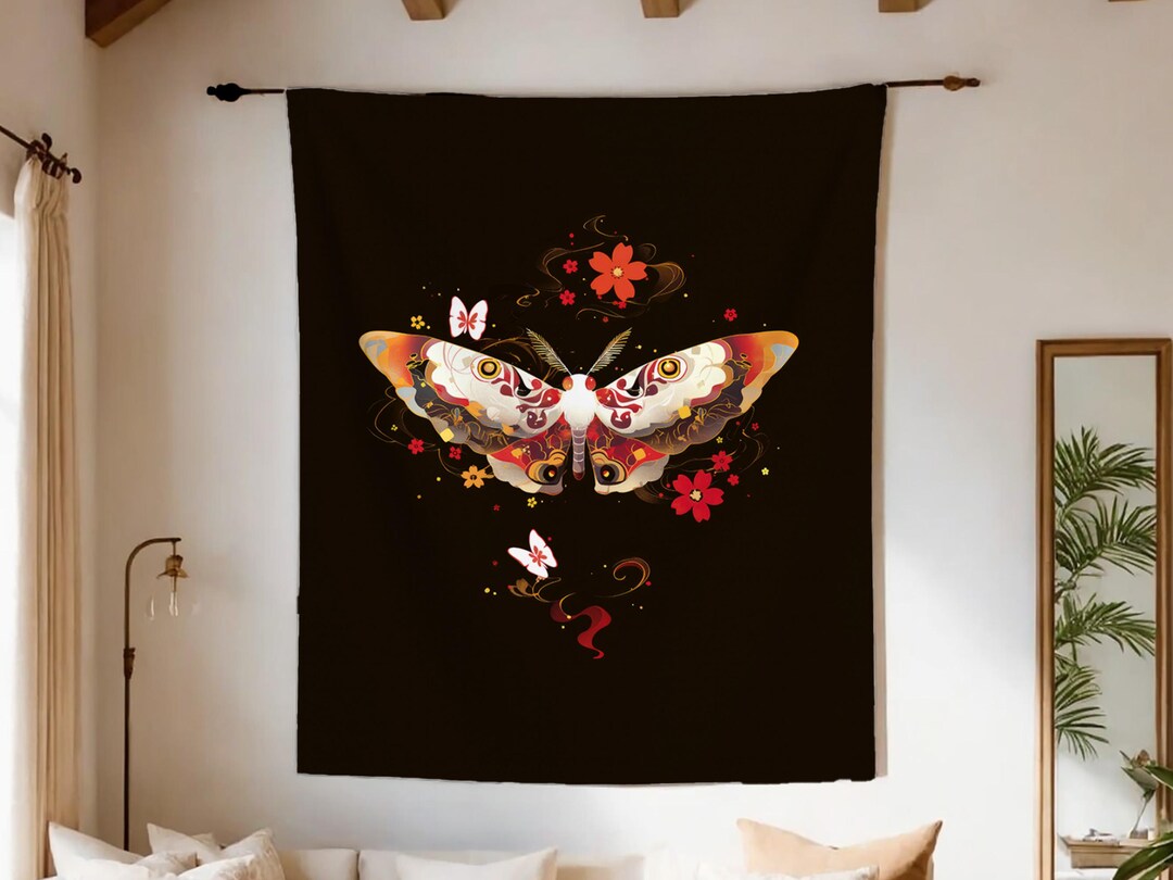 Japanese Tapestry, Original Art on Tapestry, Ga Wall Hanging, Moth ...