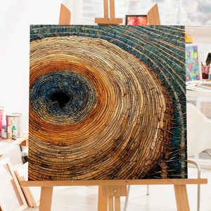 Tree Ring Canvas Painting, Original Art on Canvas, Tree Ring Art ...