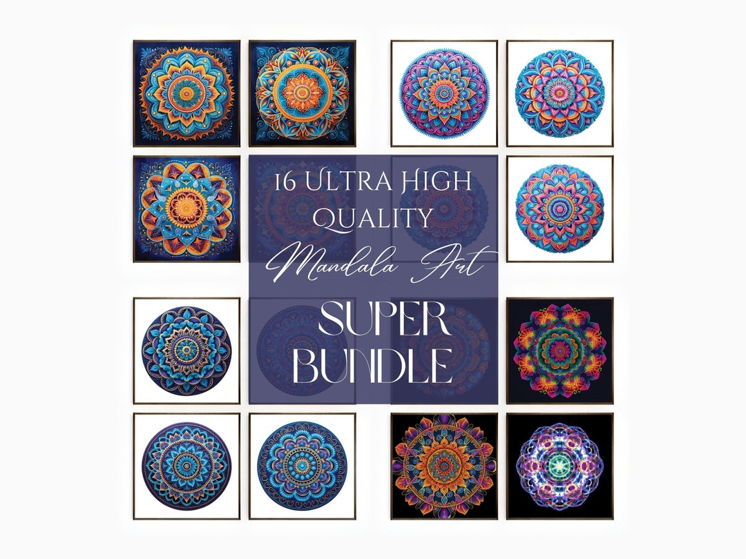 Mandala Art Set of 16, Mandala Art Bundle, Mandala Deco, Spiritual ...
