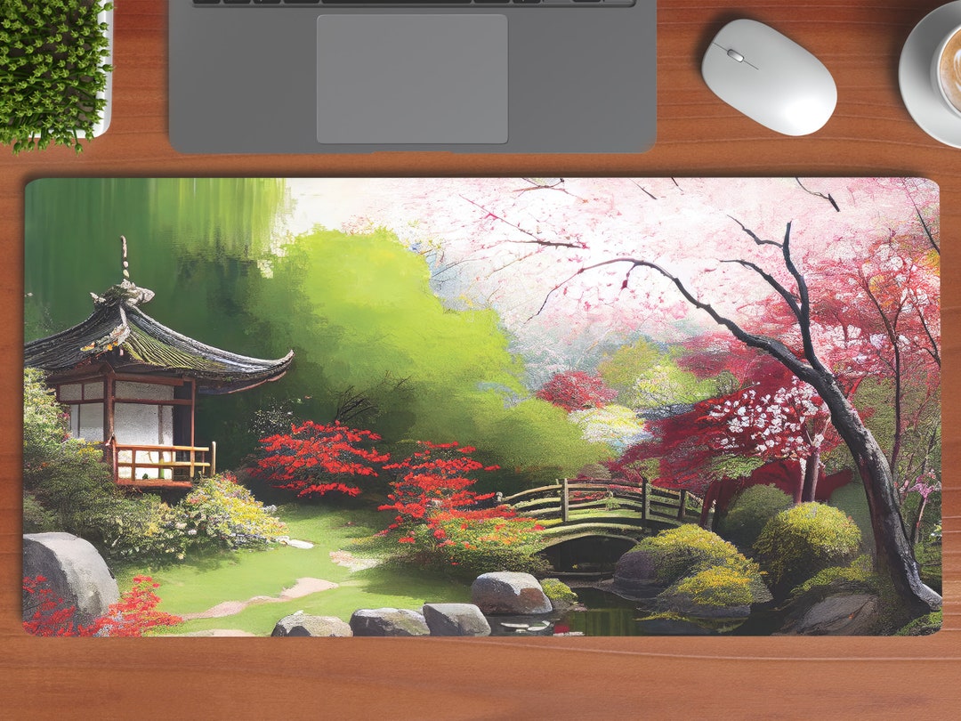 Japanese Garden Desk Mat Japanese Mouse Pad Gaming Desk Mat - Etsy UK