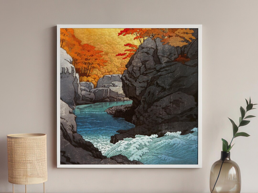 Captivating Autumn River Rapids Japanese Wall Art, Cultural Refinement ...