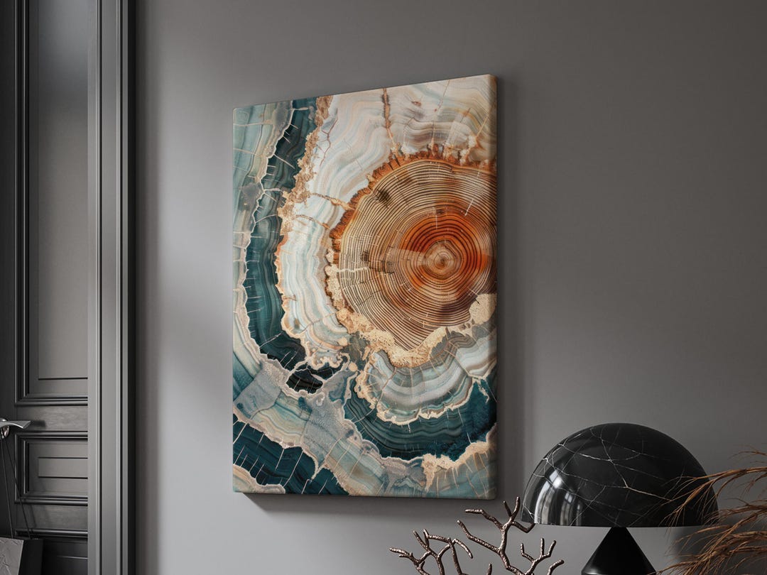 Large Geode Rolled Canvas Art, Portrait Nordic Tree Ring Print With ...