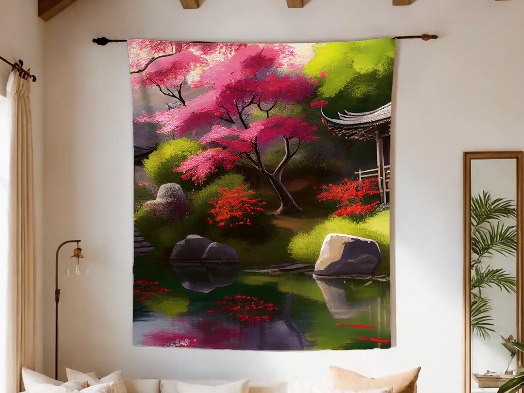Japanese Zen Tapestry, Original Art on Tapestry, Japanese Garden ...