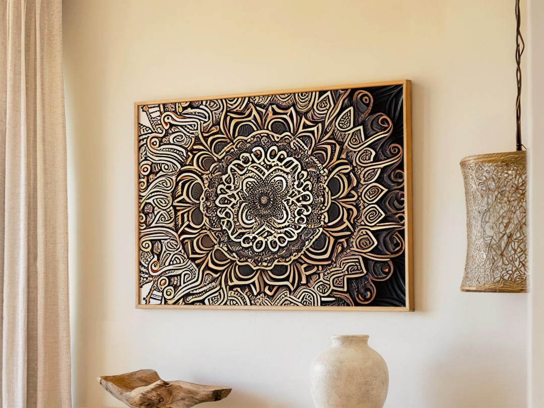 Mandala Wall Art, Boho Spiritual Decor, Embossed Texture Print, Museum ...