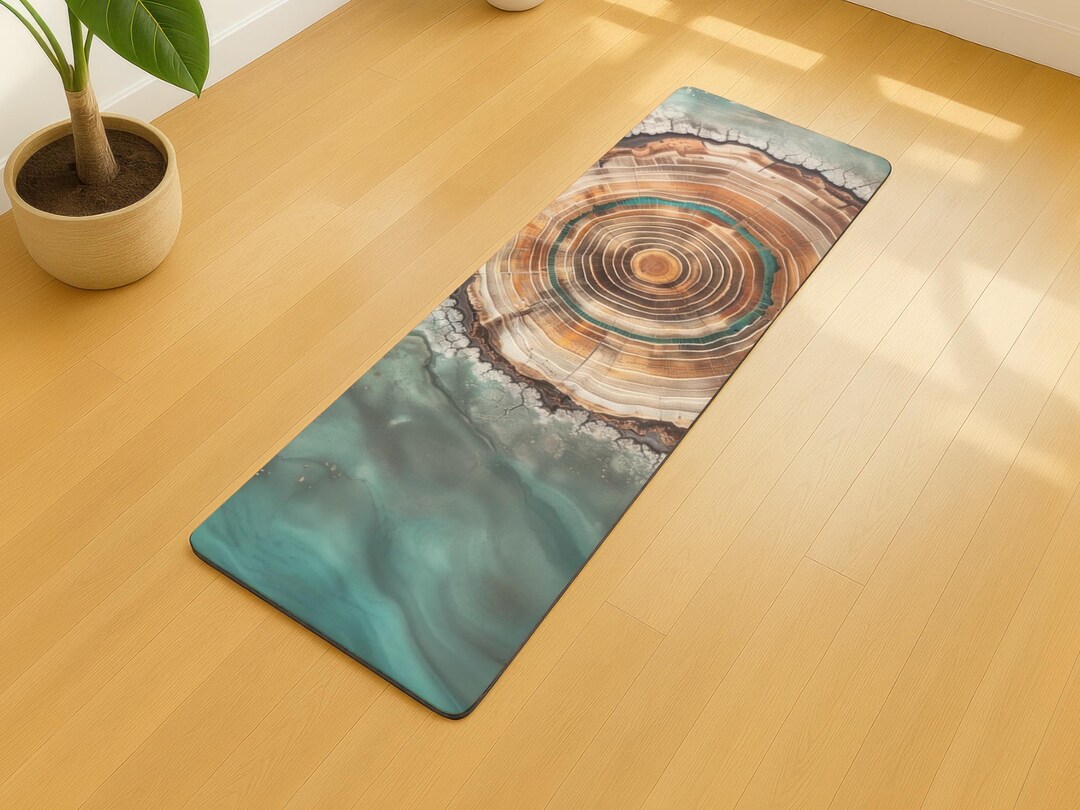 Tree Ring Yoga Mat, Nordic Organic Exercise Mat, Scandinavian Woodgrain ...
