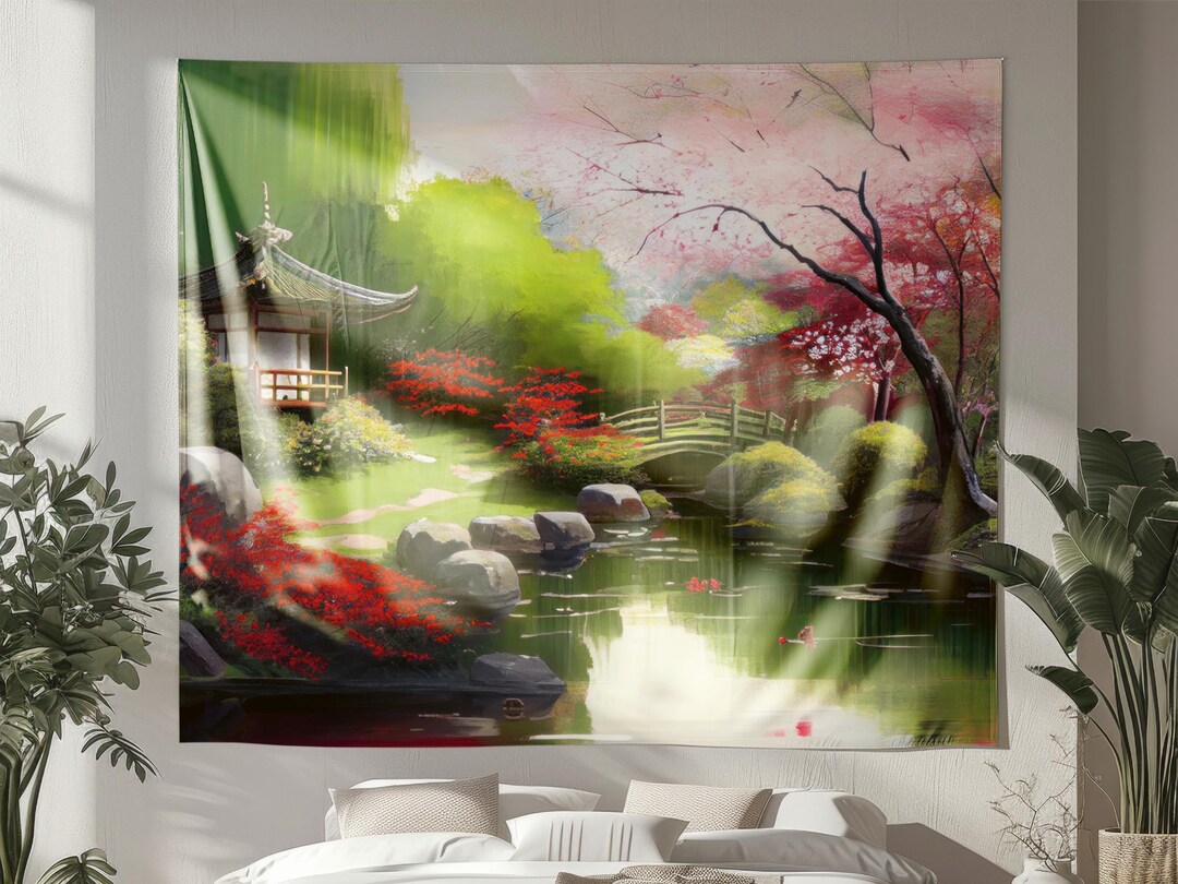 Japanese Zen Tapestry, Original Art on Tapestry, Japanese Garden ...