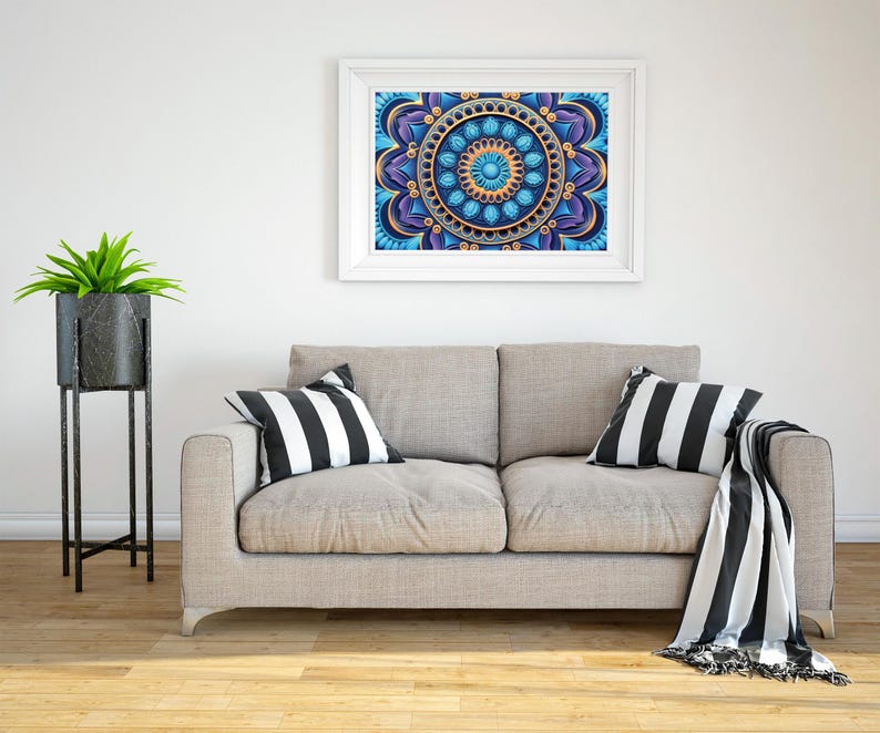 Mandala Wall Hanging, Sacred Geometry Art, Blue Violet Gold Print ...