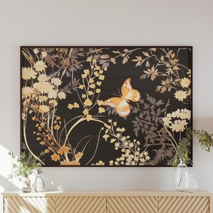 Vintage Japanese Butterfly Textile Pattern Art, Intricate Botanical ...