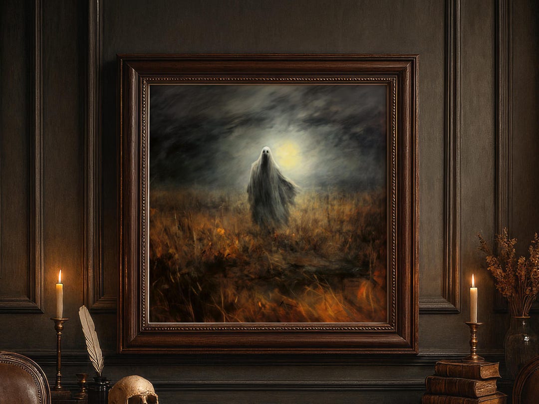Vintage Halloween Ghost Painting, Spooky Wall Art for Dark Academia ...