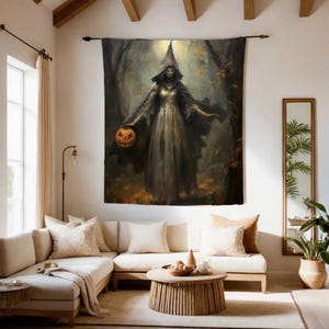 Halloween Tapestry, Original Art on Tapestry, Gothic Wall Hanging ...