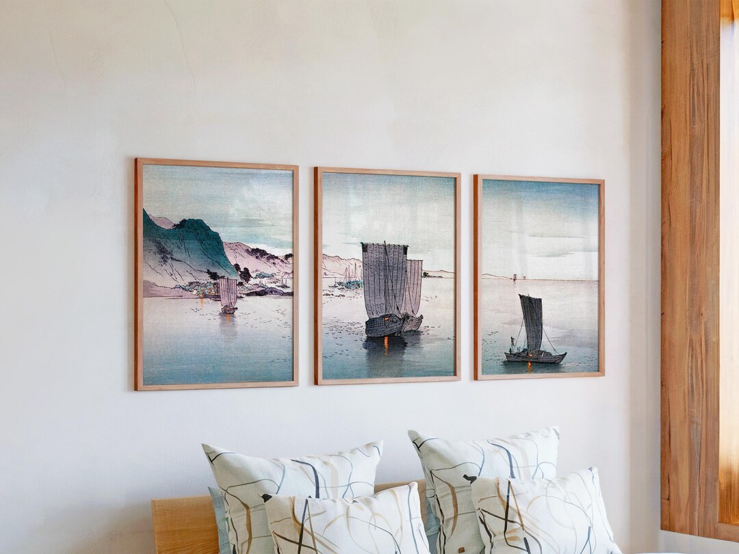 Set of 3 Serene Sea Wall Art, Calming Coastal Landscape Triptych ...
