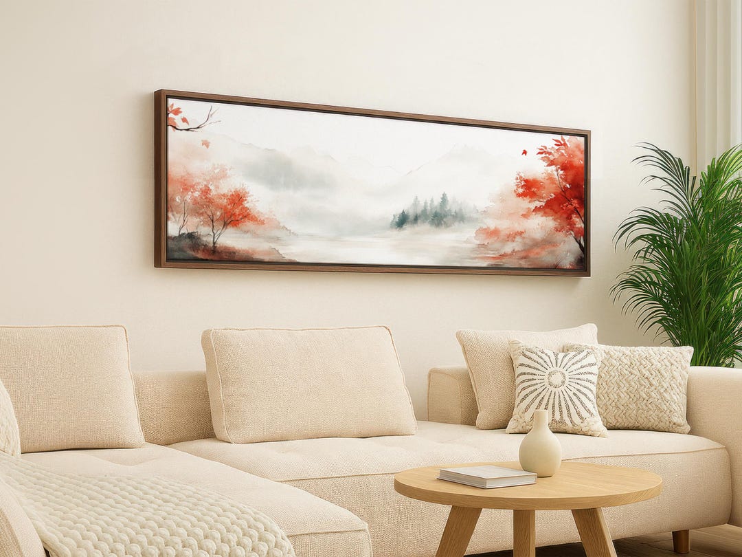 Japandi Wall Art, Long Horizontal Minimalist Landscape Painting, Framed ...