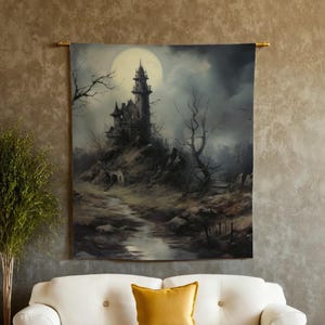 Halloween Tapestry, Original Art on Tapestry, Gothic Wall Hanging ...