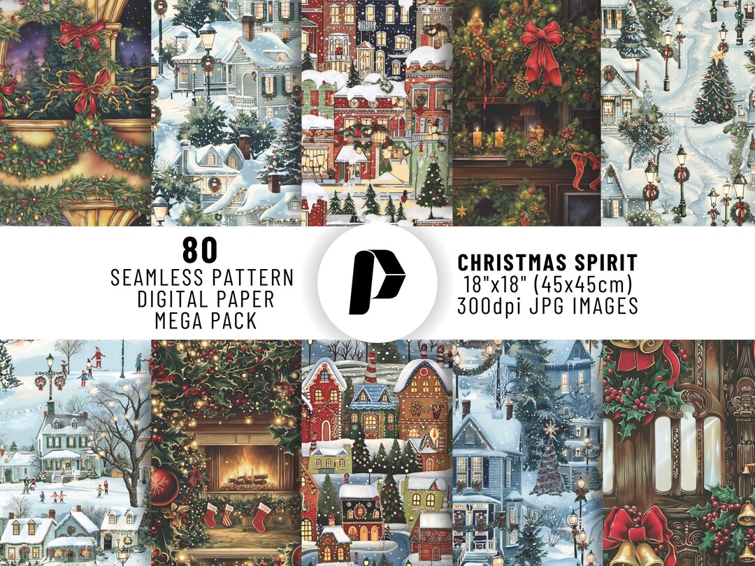 Christmas Seamless Pattern, Set of 80 Mega Bundle, Christmas Digital ...