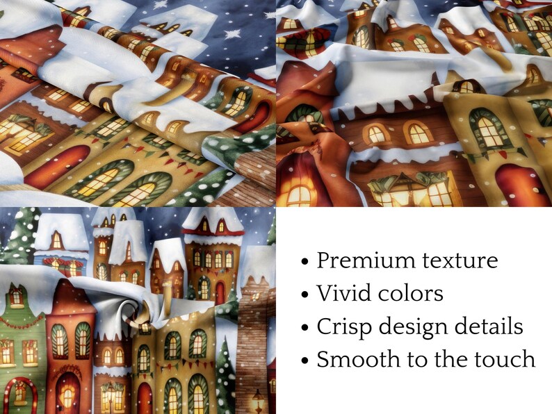 Christmas Tapestry, Fabric, Quaint Village Wall Art, Vibrant Festive ...