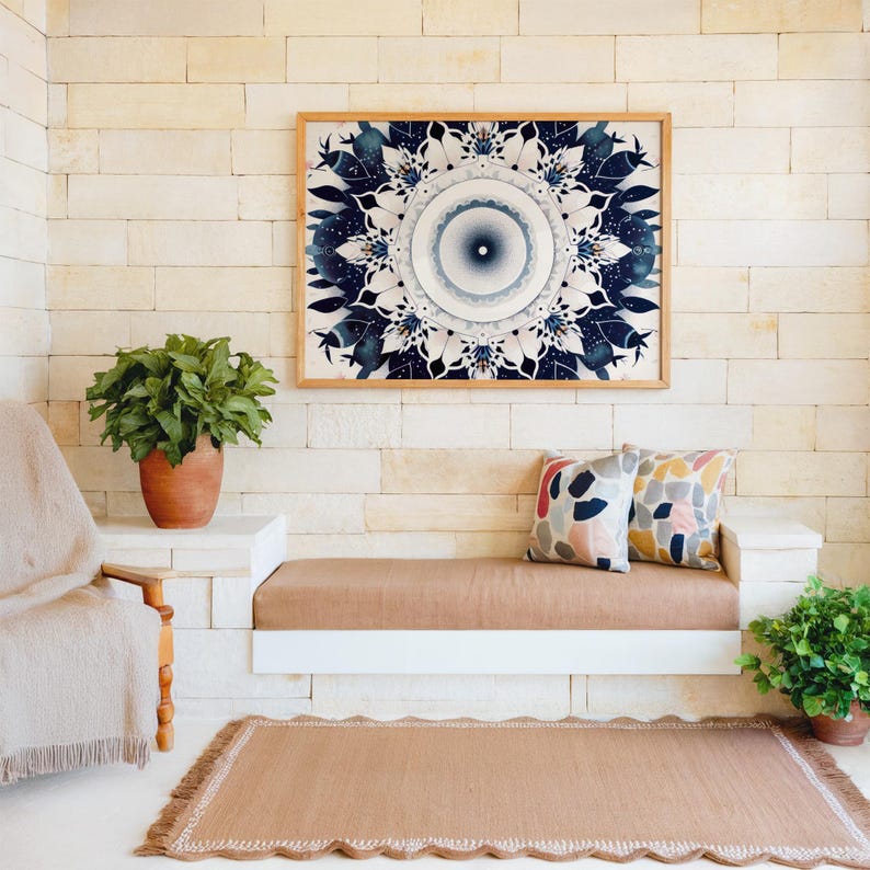 Japanese Mandala Print, Indigo Wall Decor, Celestial Poster, Minimalist ...