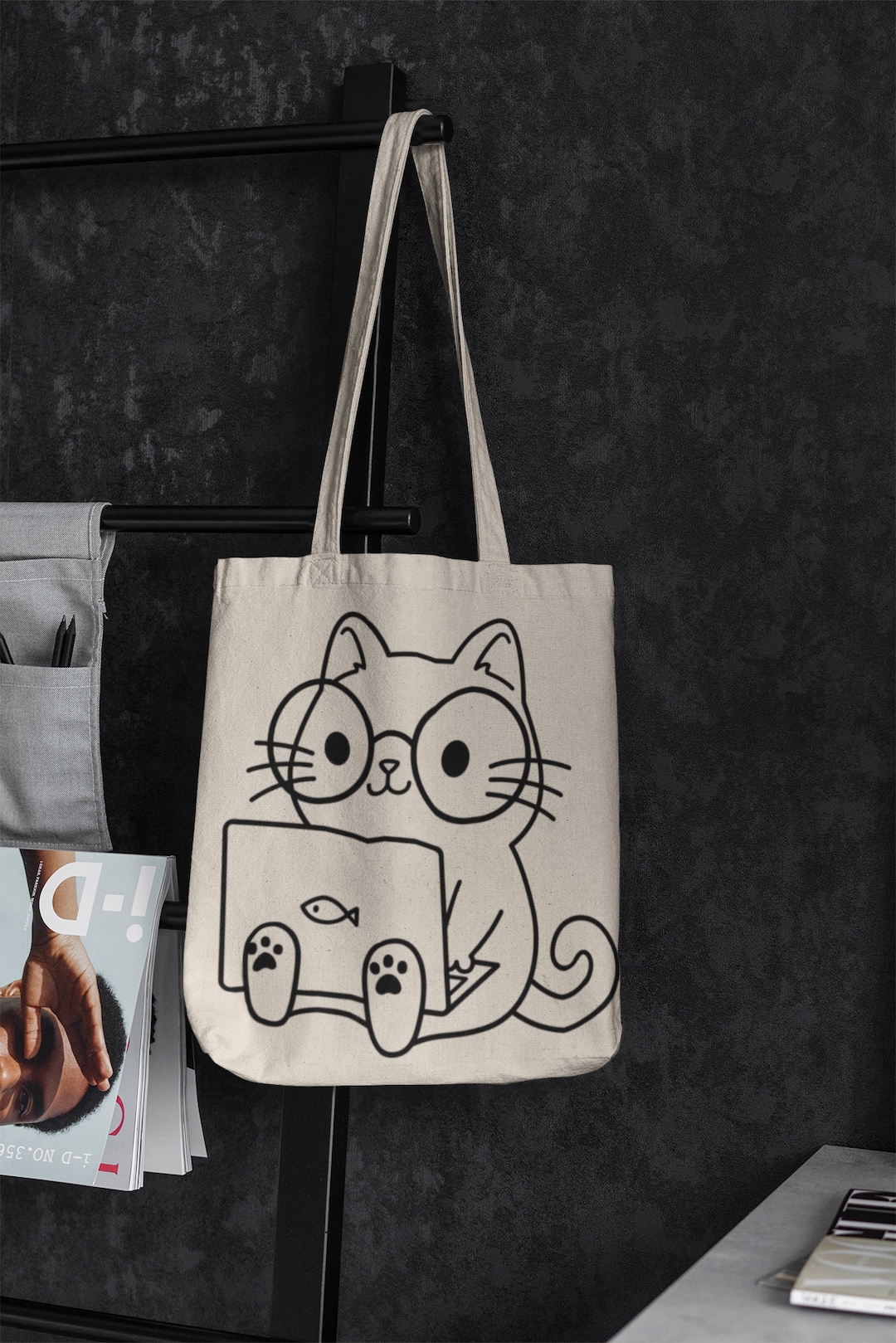 Cat Reader Canvas Tote Bag: Heavy-duty Book Bag - Etsy