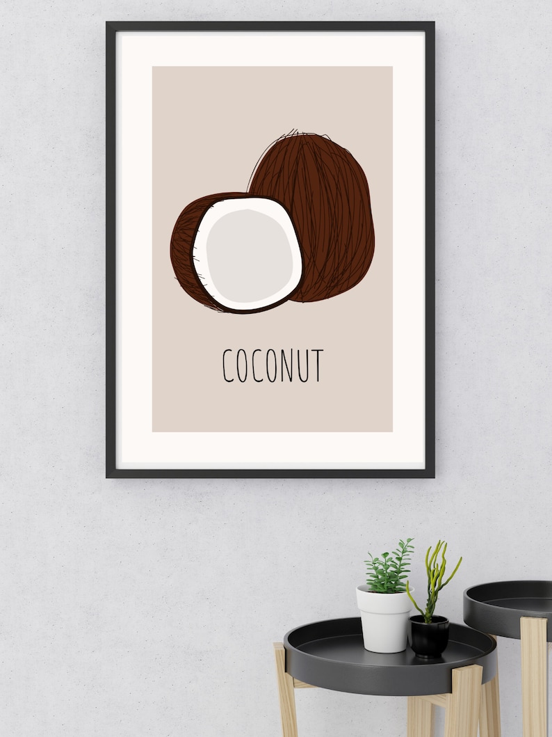 Coconut Wall Art Print, Coconut Art, Tropical Fruit Kitchen Wall Art ...