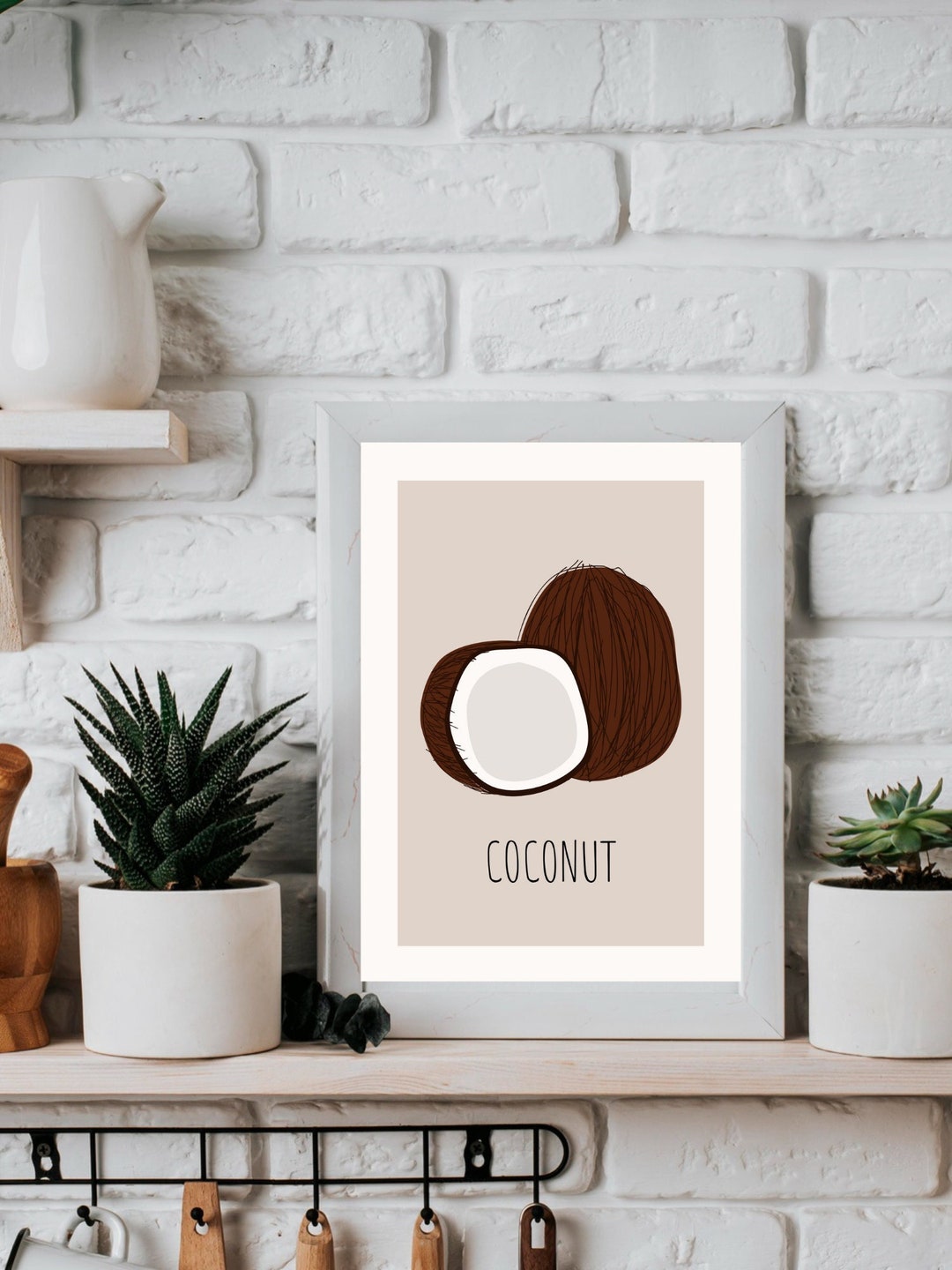 Coconut Wall Art Print, Coconut Art, Tropical Fruit Kitchen Wall Art ...