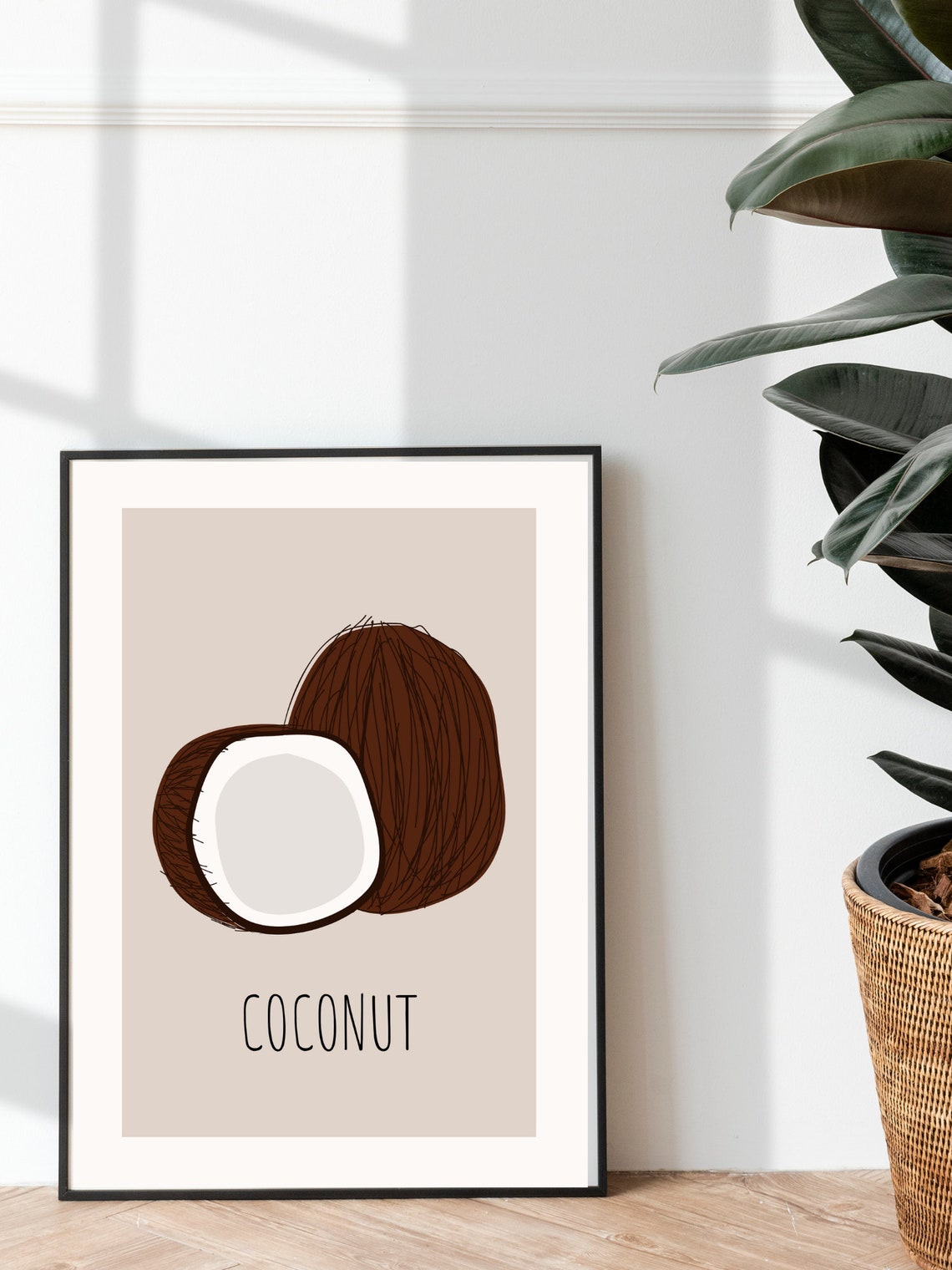 Coconut Wall Art Print, Coconut Art, Tropical Fruit Kitchen Wall Art ...