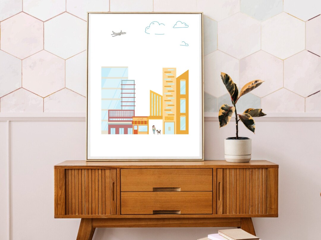 Cityscape Wall Art, Town Printable Poster, Travel Art Decor, Colorful ...