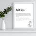 Self Love Definition Print in 3 Colours,minimalist Black White Poster ...