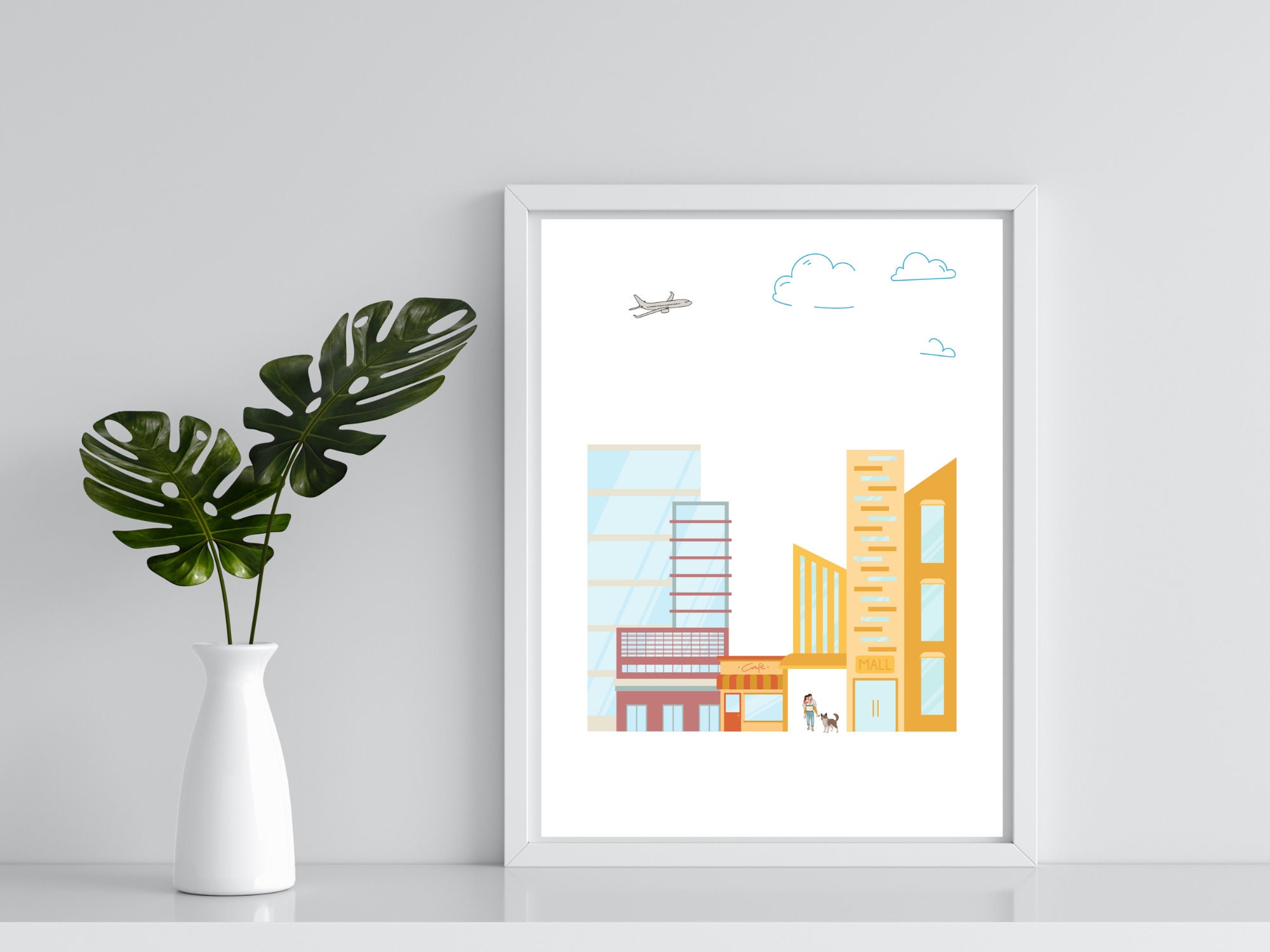 Cityscape Wall Art, Town Printable Poster, Travel Art Decor, Colorful ...