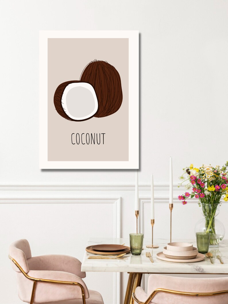 Coconut Wall Art Print, Coconut Art, Tropical Fruit Kitchen Wall Art ...