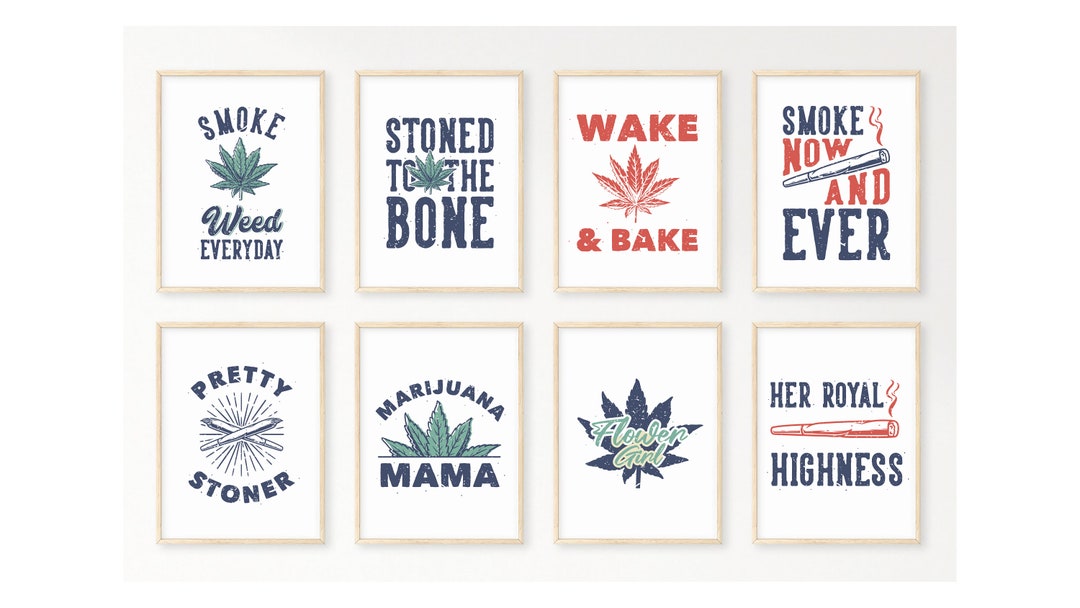 Cannabis Art, Set of 8, Weed Printables, Funny Posters, Digital ...