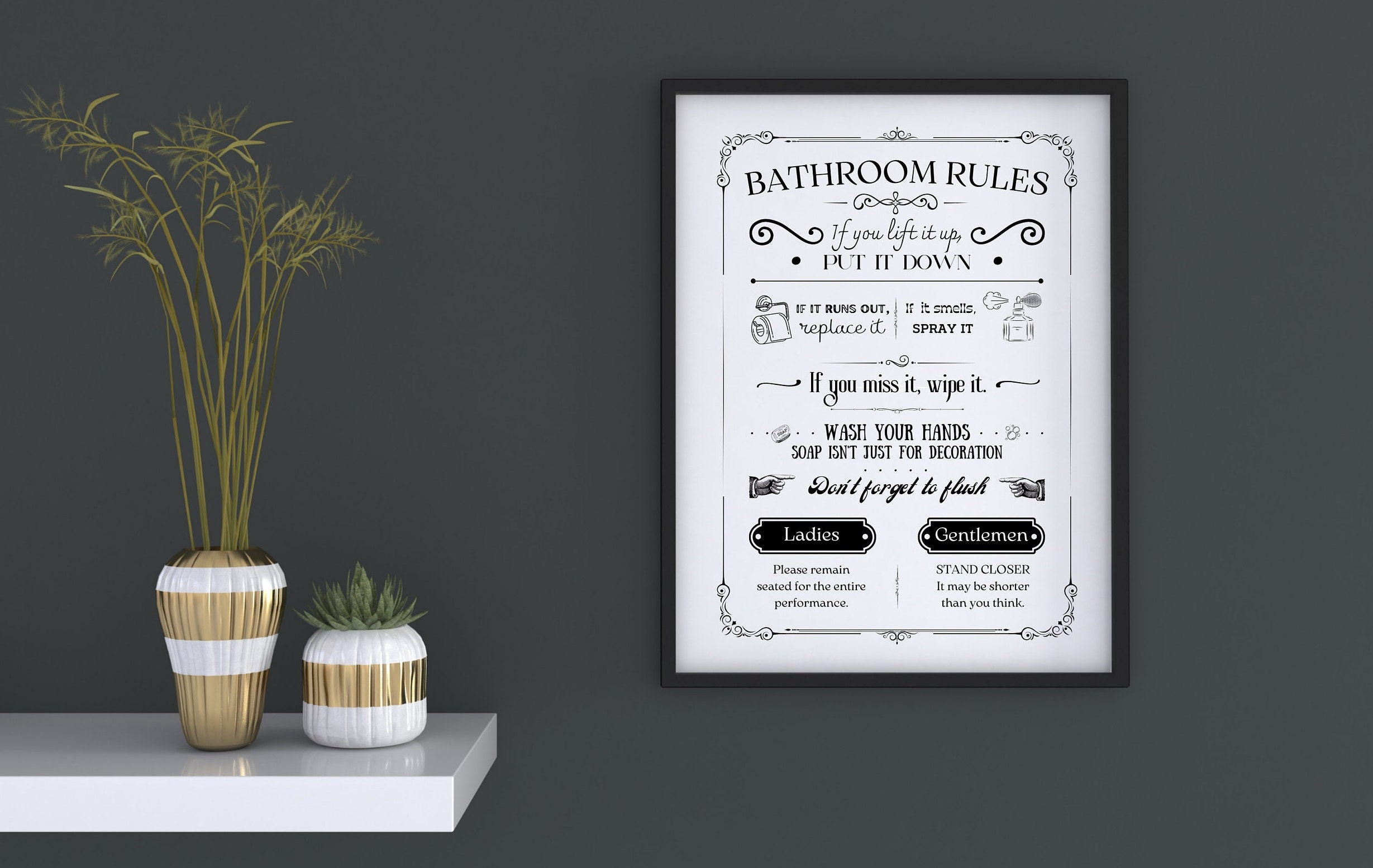 Bathroom Rules, Toilet Rules, Loo Sign, Retro Bathroom Decor, Fun Art ...