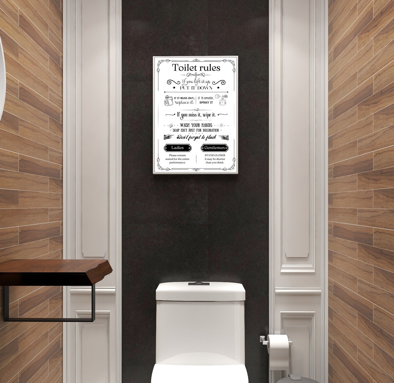 Toilet Rules, Vintage Poster, Funny Sign, Bathroom Decor, Vintage Sign ...