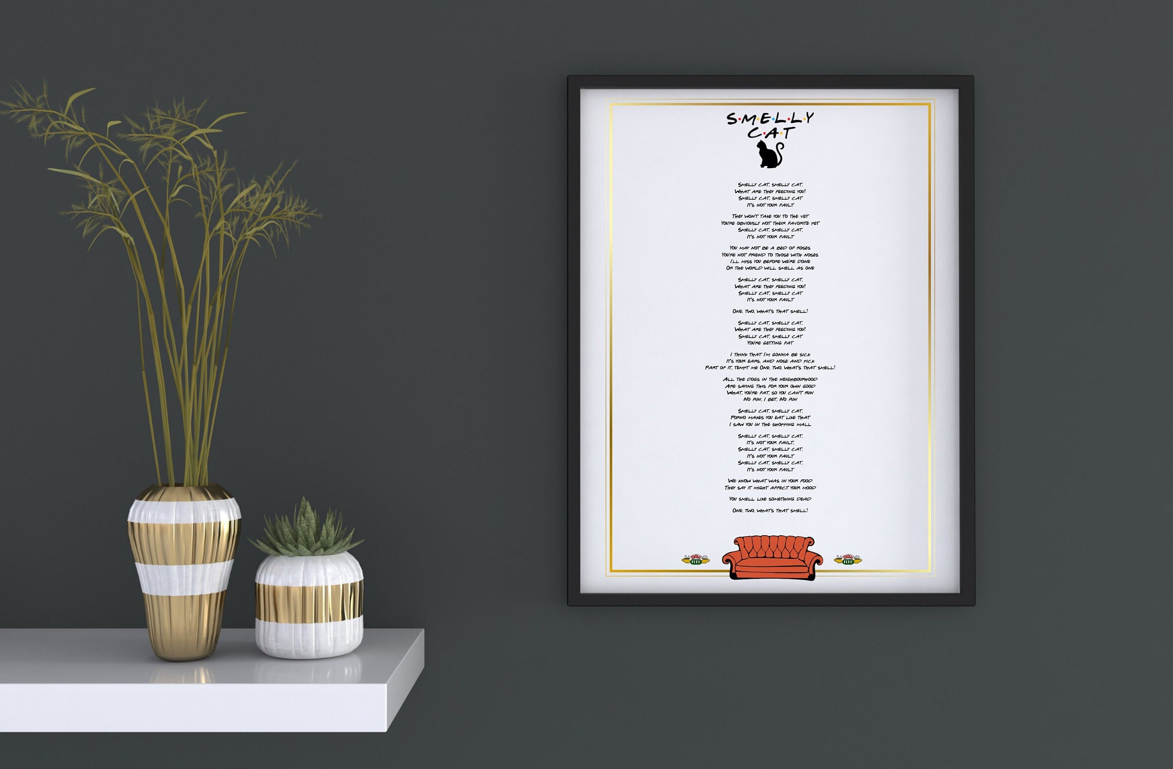 Friends TV Show Smelly Cat Song Lyrics Poster Phoebe Buffay Lisa Kudrow ...