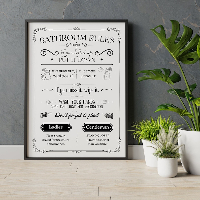 Reglas de baño, reglas de baño, letrero de baño, decoración de baño ...