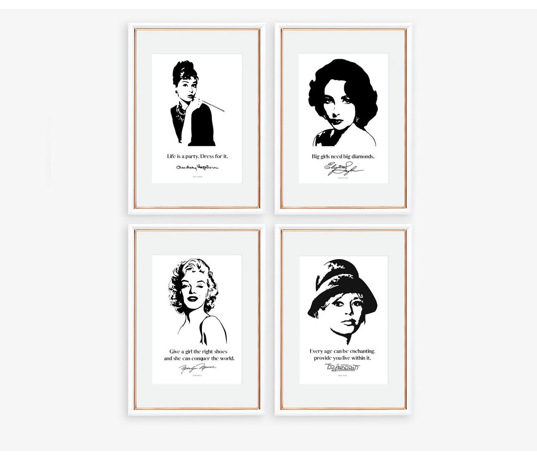 Set of 4. Female Movie Icons With Quotes and Signatures. Bundle ...