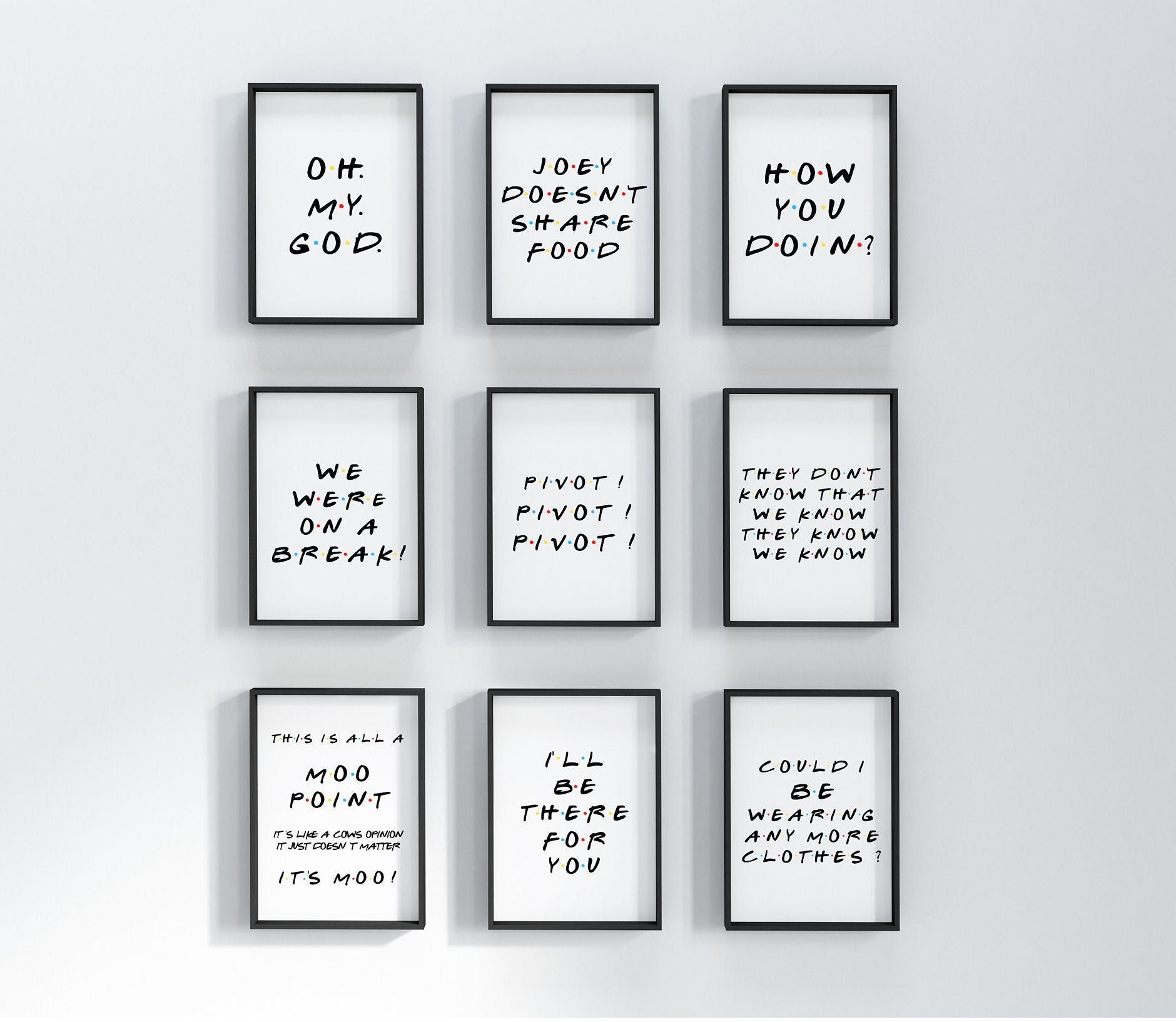 Friends Tv Show Quotes, Set of 9, Wall Art, Bedroom Decor, Home ...