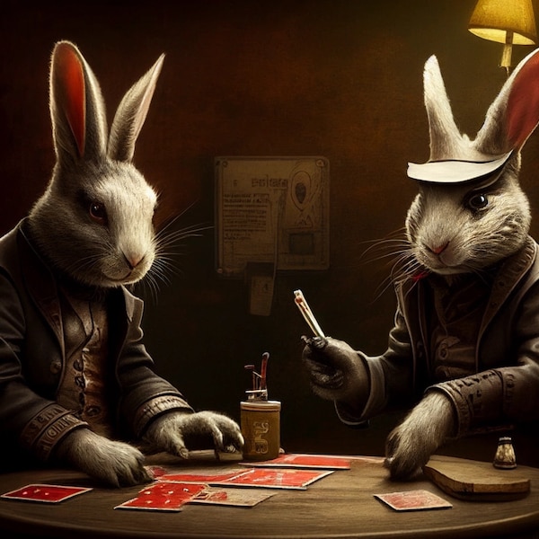 Rabbits Playing - Etsy