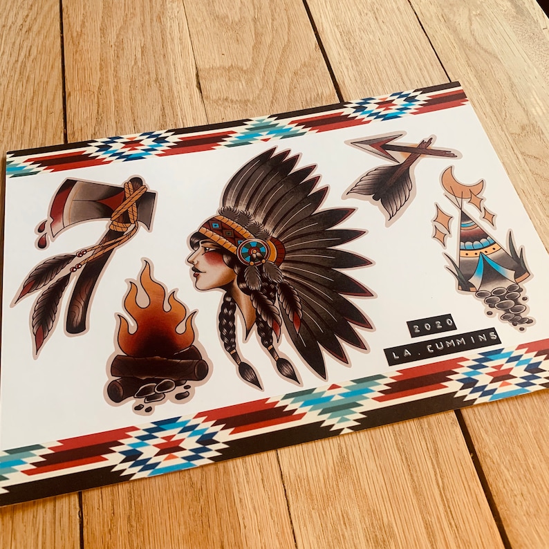 Native American A4 Tattoo Flash - Etsy