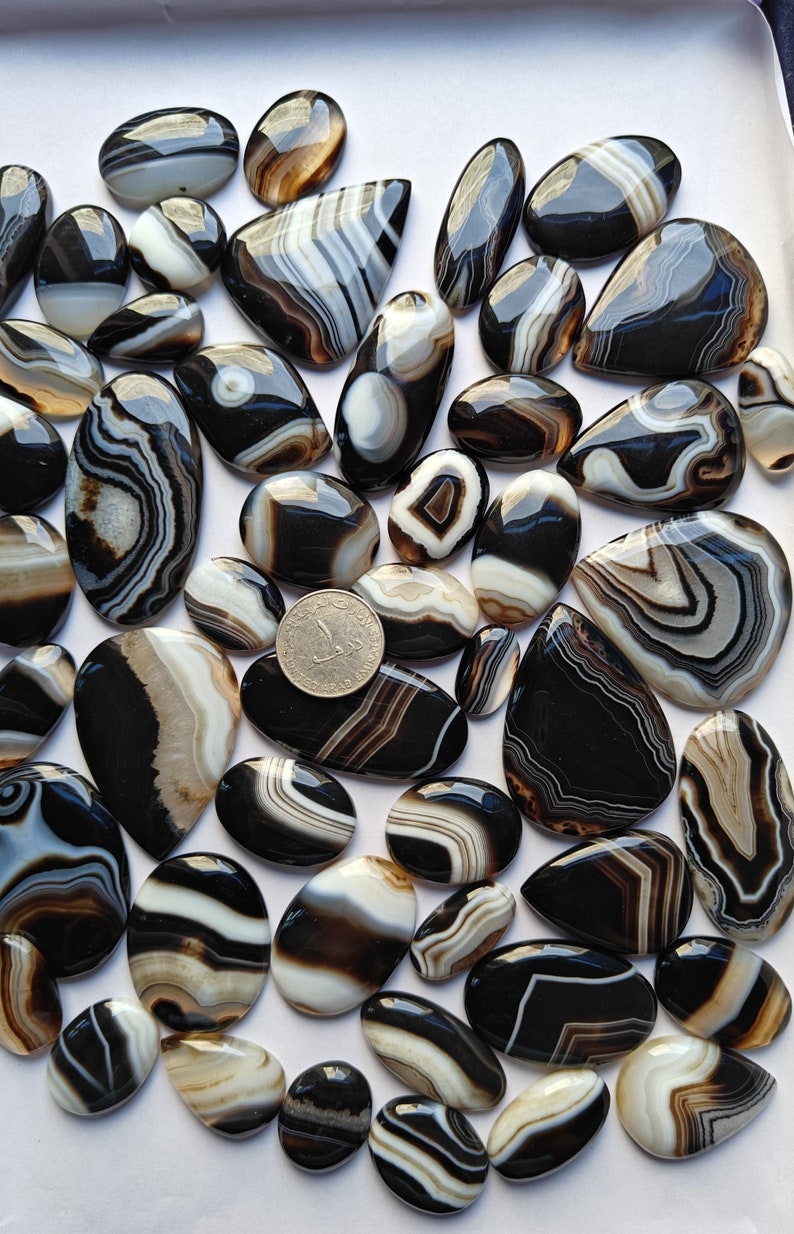 Natural Black Banded Agate Cabs Wholesale Price Lot Handmade Banded ...