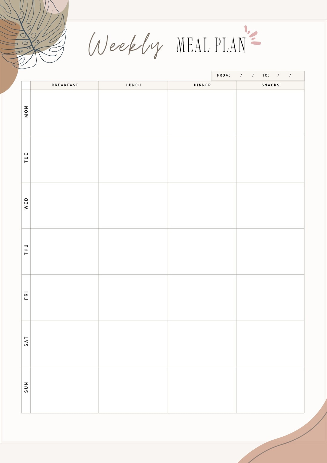 Aesthetic Weekly Meal Plan Template - Etsy