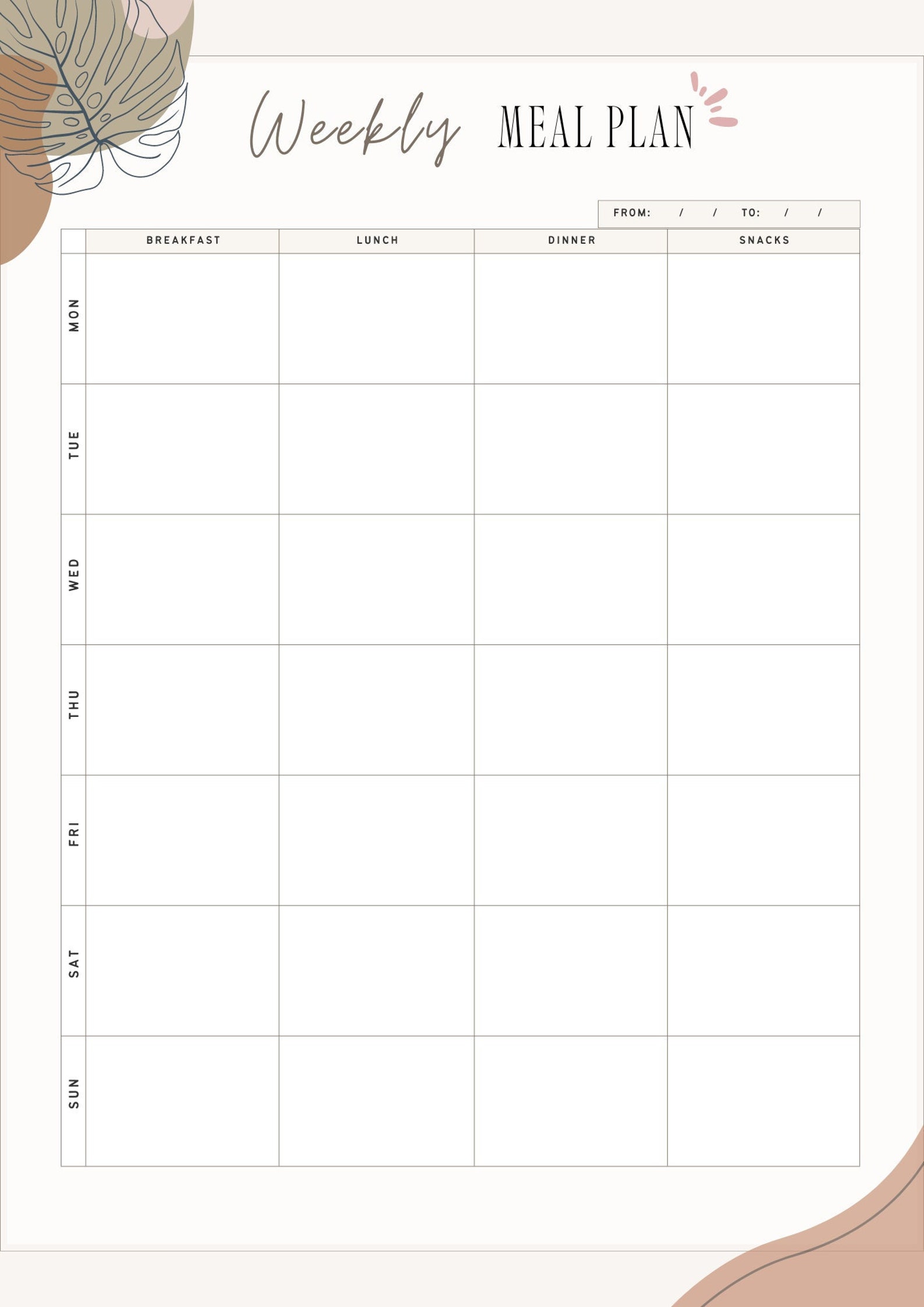 Aesthetic Weekly Meal Plan Template - Etsy