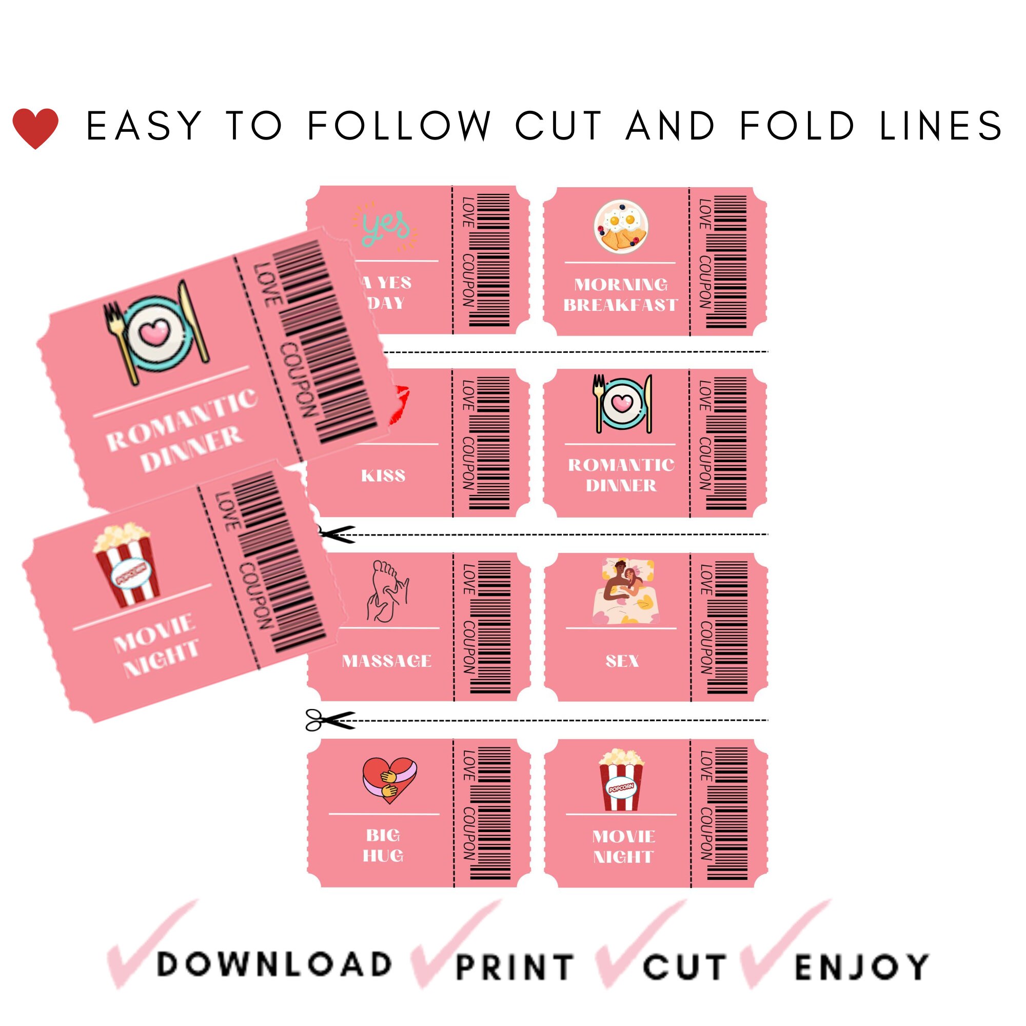 Printable Love Coupons, Love Voucher, Instant Download, Ready to Print ...
