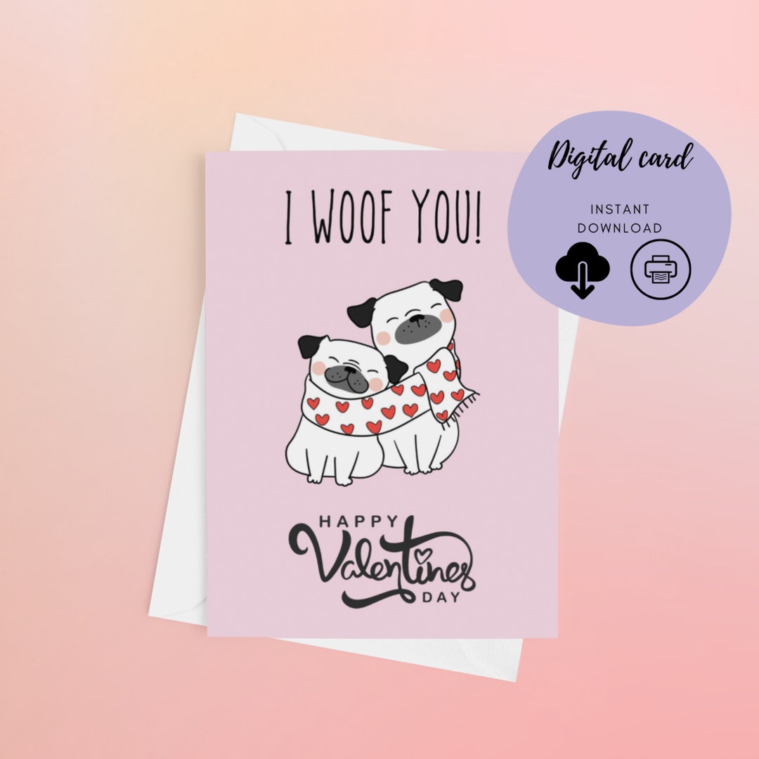 Printable Valentines Day Card – Cute Dog Card, Digital Love Card. 5 X 7 ...