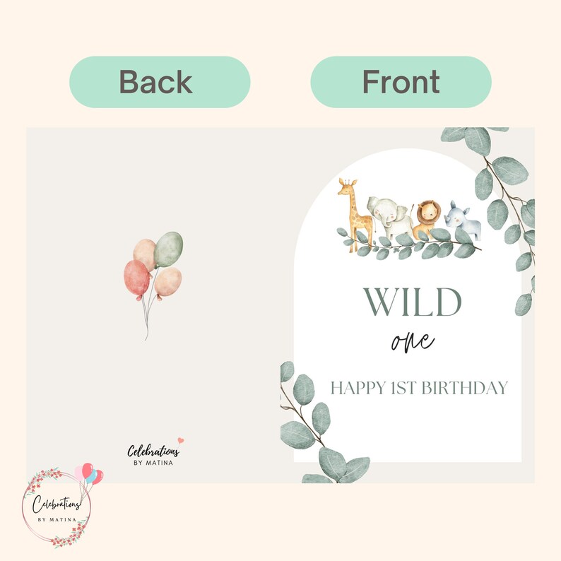 1st Birthday Card Printable, First Birthday Digital Card, for a Baby ...