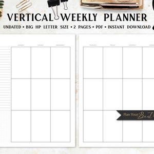 Undated Weekly Planner Printable With Vertical Layout, 8.5x11 Big Hp ...